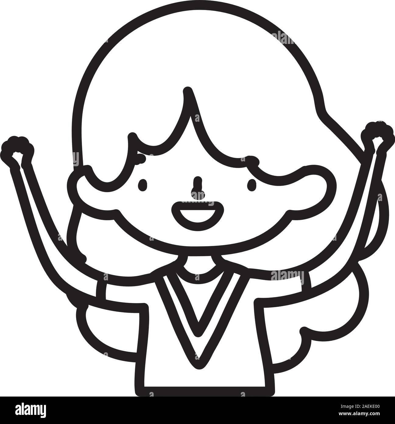 cute little girl happy cartoon character vector illustration thick line ...