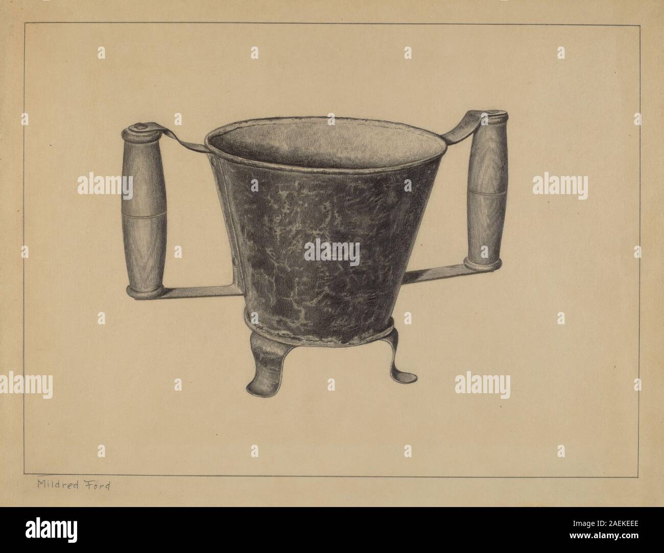 Ember carrier made by Mildred Ford between 1935 and 1942, showing metal ...