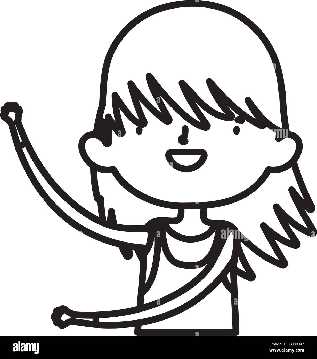 cute little girl happy cartoon character vector illustration thick line ...