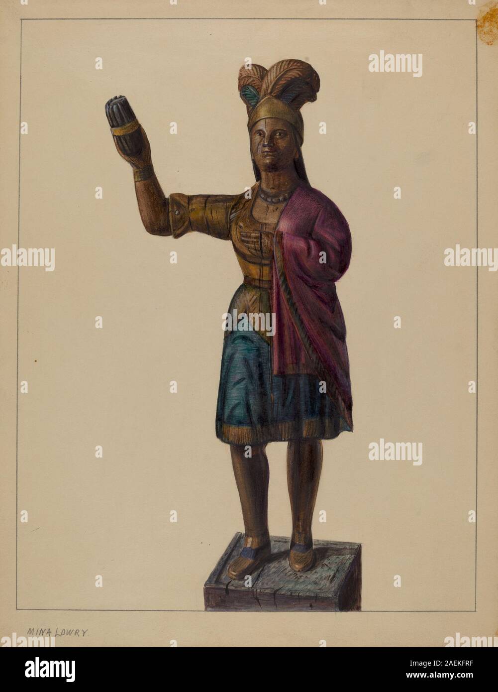 Cigar store Indian made by Mina Lowry circa 1937, showing carved wooden ...