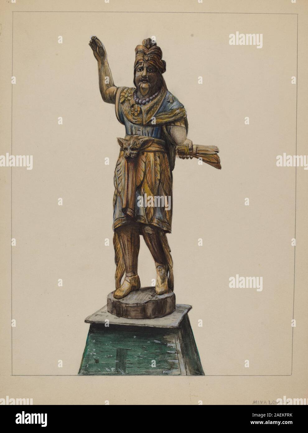 A Cigar Store Indian sculpture by Mina Lowry circa 1936, showing ...