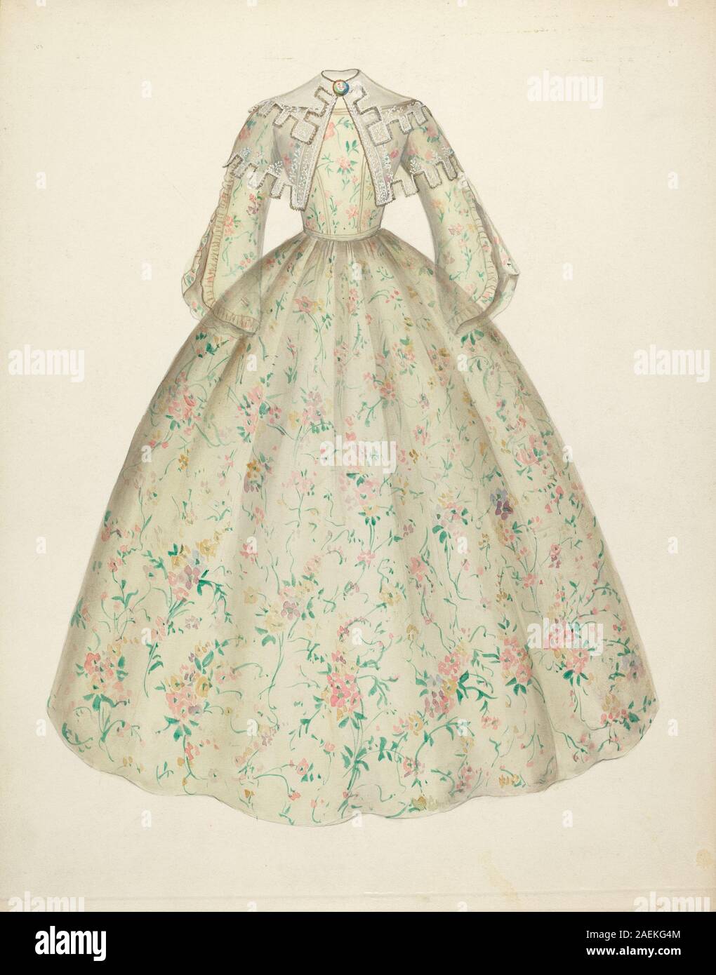 A dress with a cape collar designed by Mina Lowry between 1935 and 1942 ...