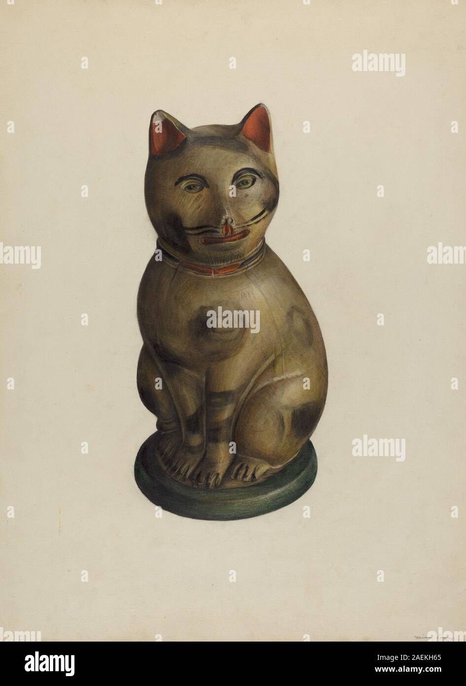 Pennsylvania German seated chalkware cat created by Mina Lowry between ...