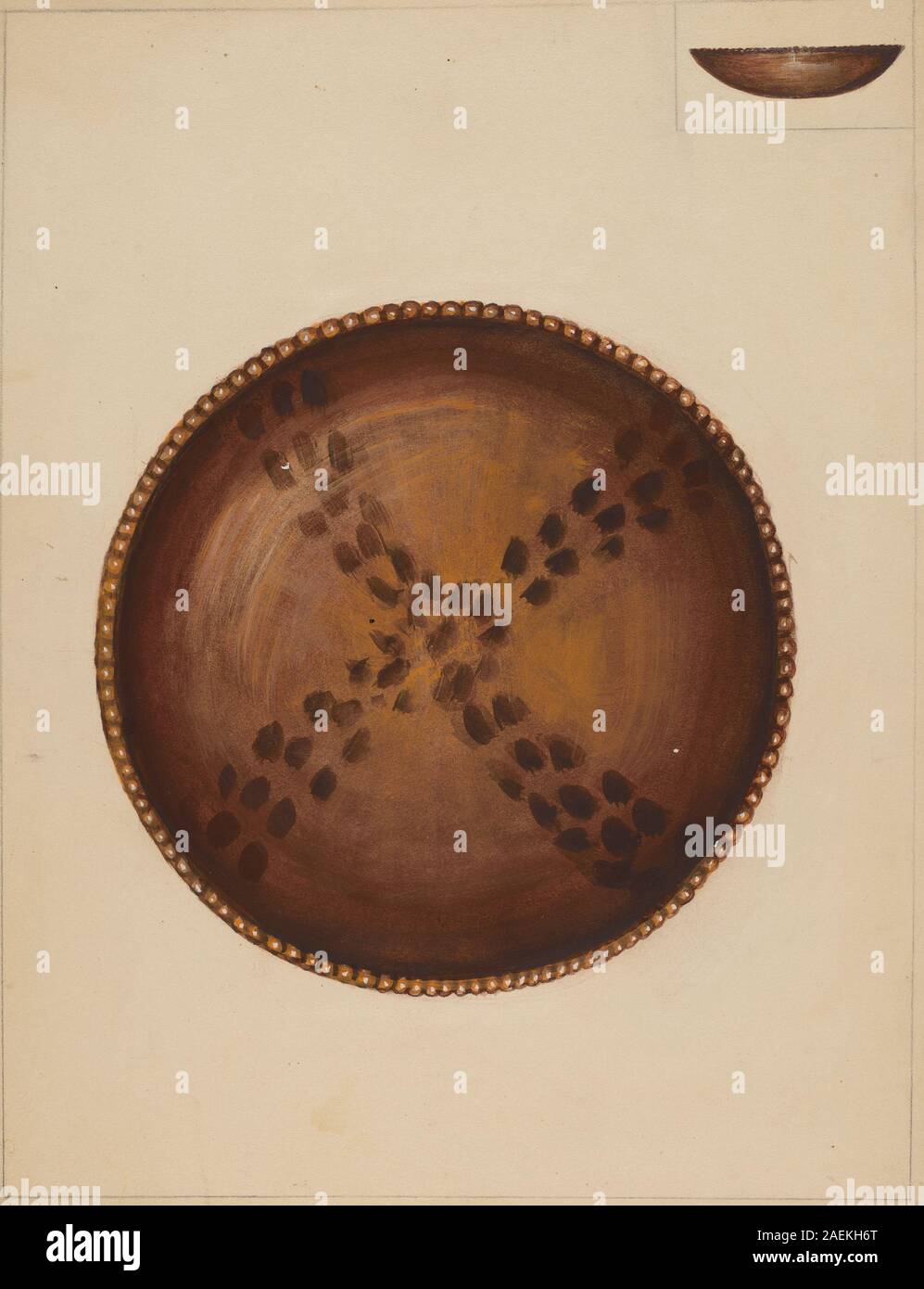 Pie plate designed by Mina Lowry in 1936, showing round metal form ...