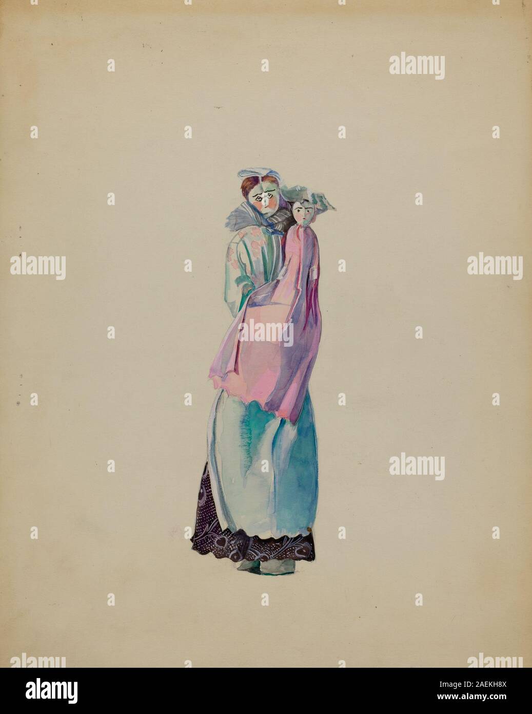Rag Doll Nurse and Baby by Mina Lowry, created around 1936, shows a ...