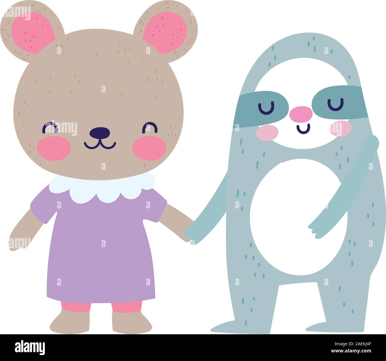 baby shower cute little bear and sloth cartoon vector illustration ...