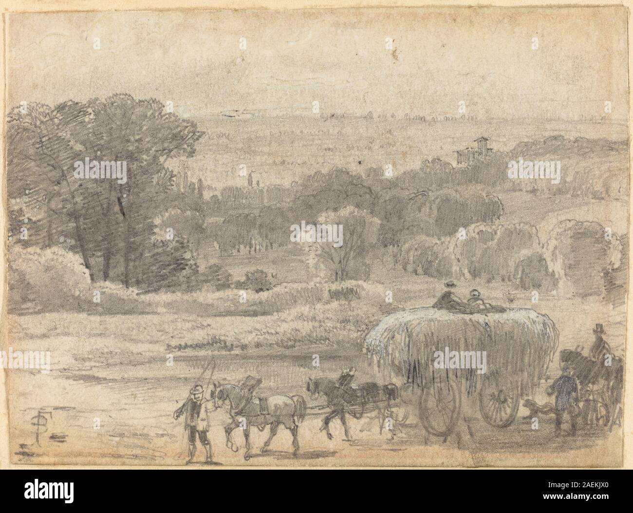 An Evening Landscape with a Hay Wagon by Myles Birket Foster depicts a ...