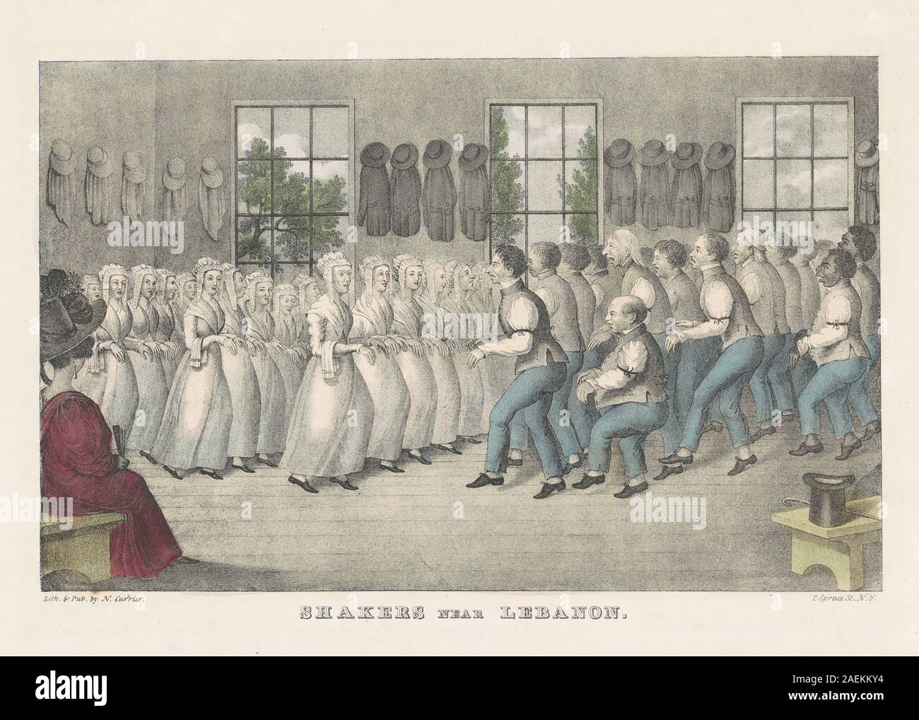 Lithograph by Nathaniel Currier depicting Shaker community near Lebanon ...