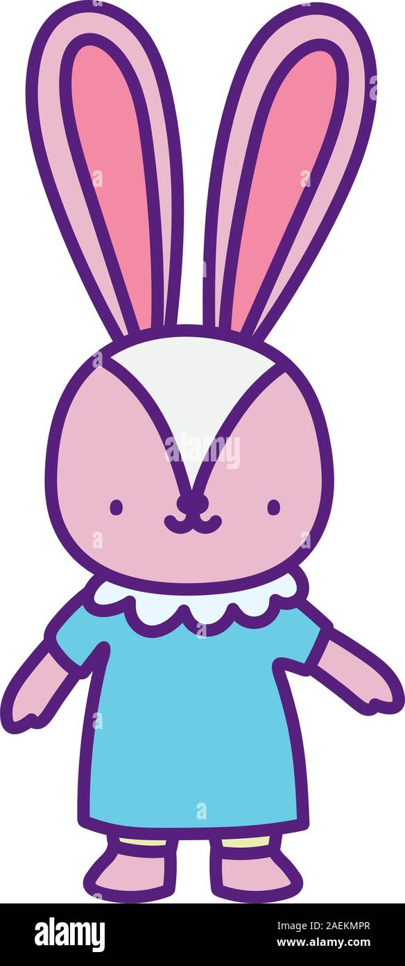 cute female rabbit with dress cartoon character vector illustration ...