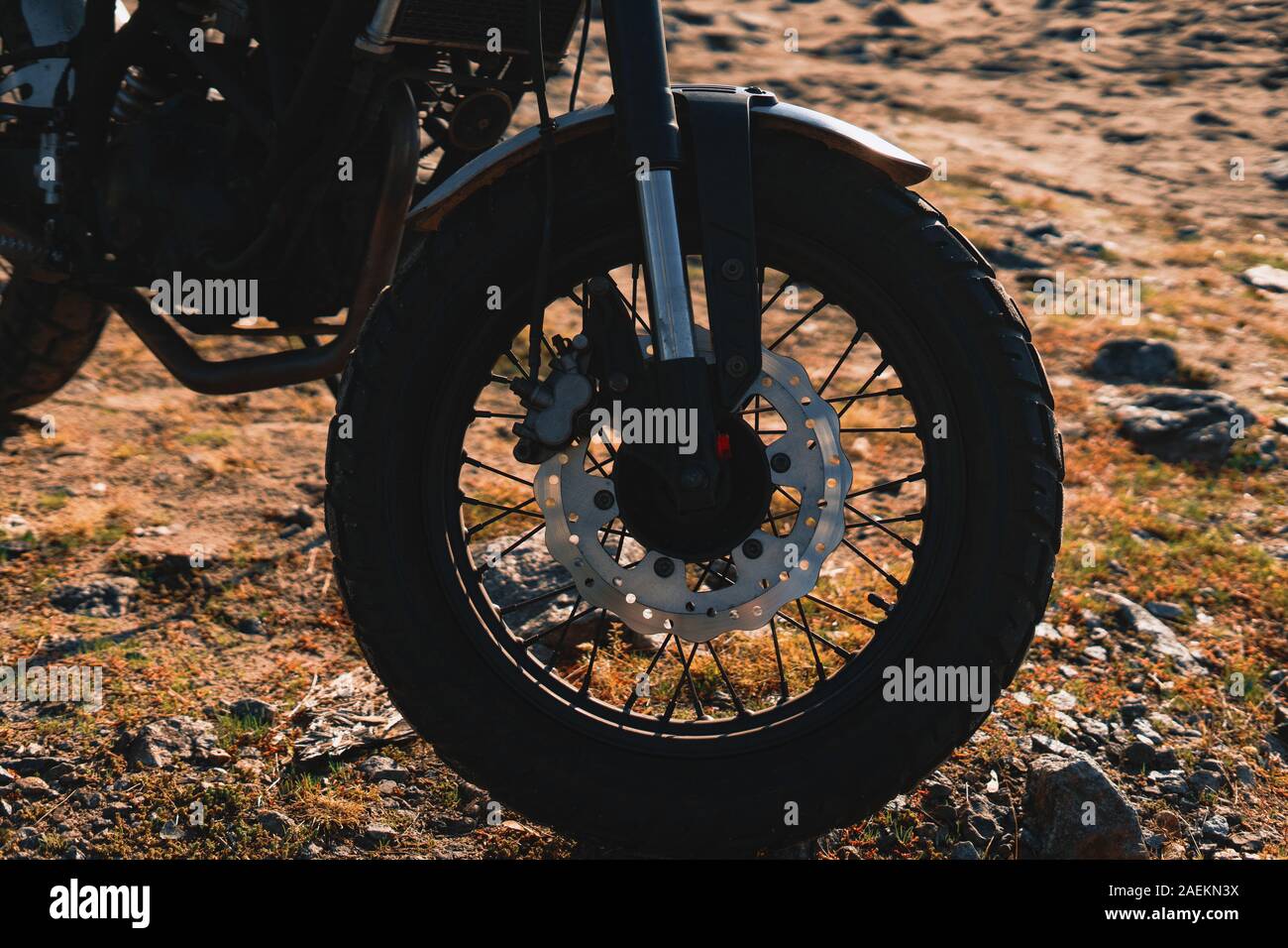 Old style spoked motorcycle wheel with disk brakes Stock Photo - Alamy