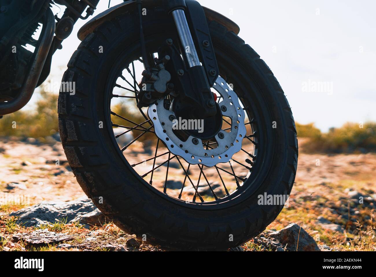 Old style spoked motorcycle wheel with disk brakes Stock Photo - Alamy