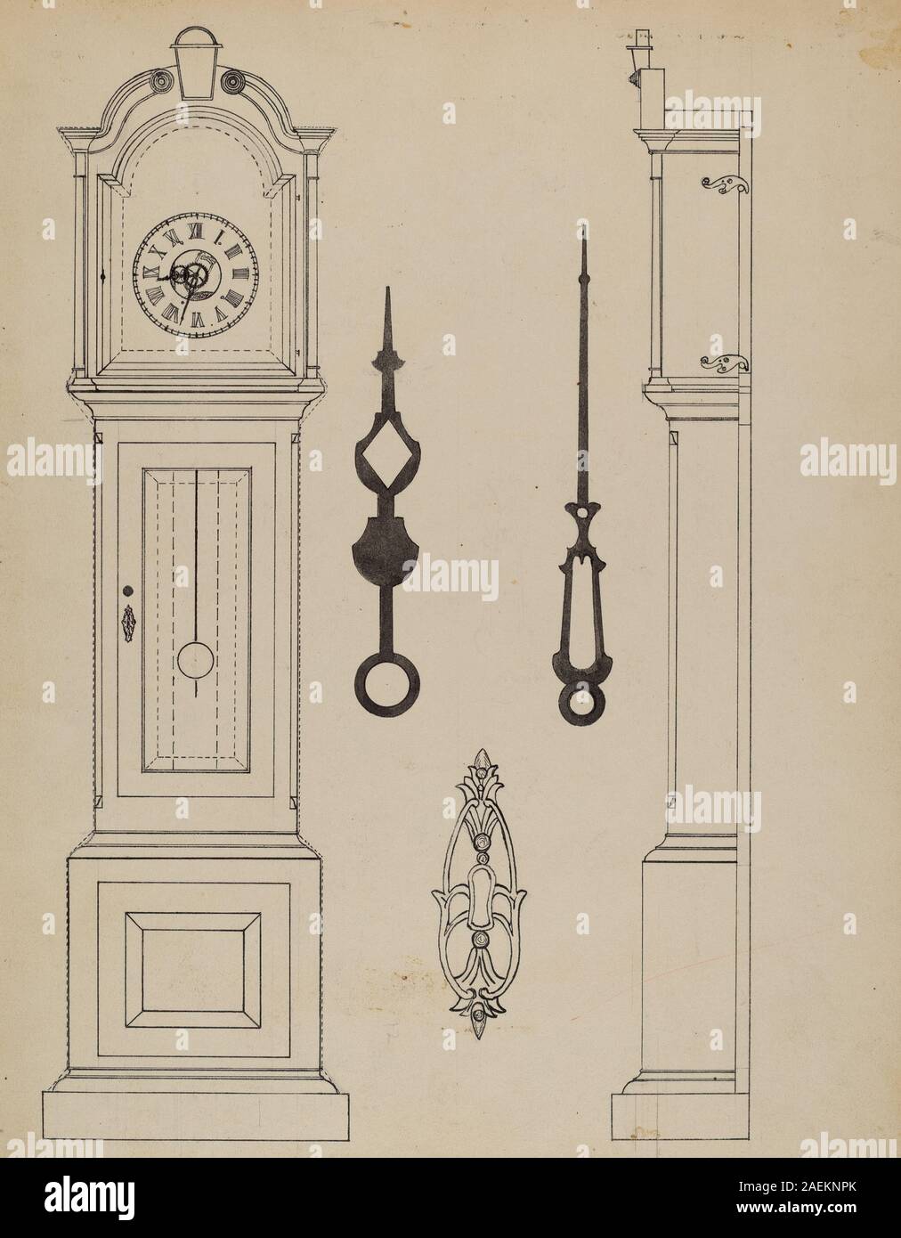 Clock made circa 1938 by Nicholas Gorid, small to medium-sized, wooden ...