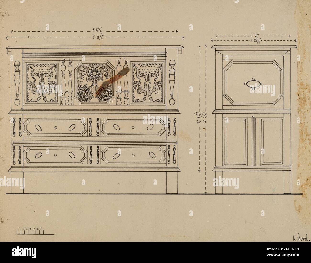 This chest by Nicholas Gorid, circa 1936, is a wooden storage container ...