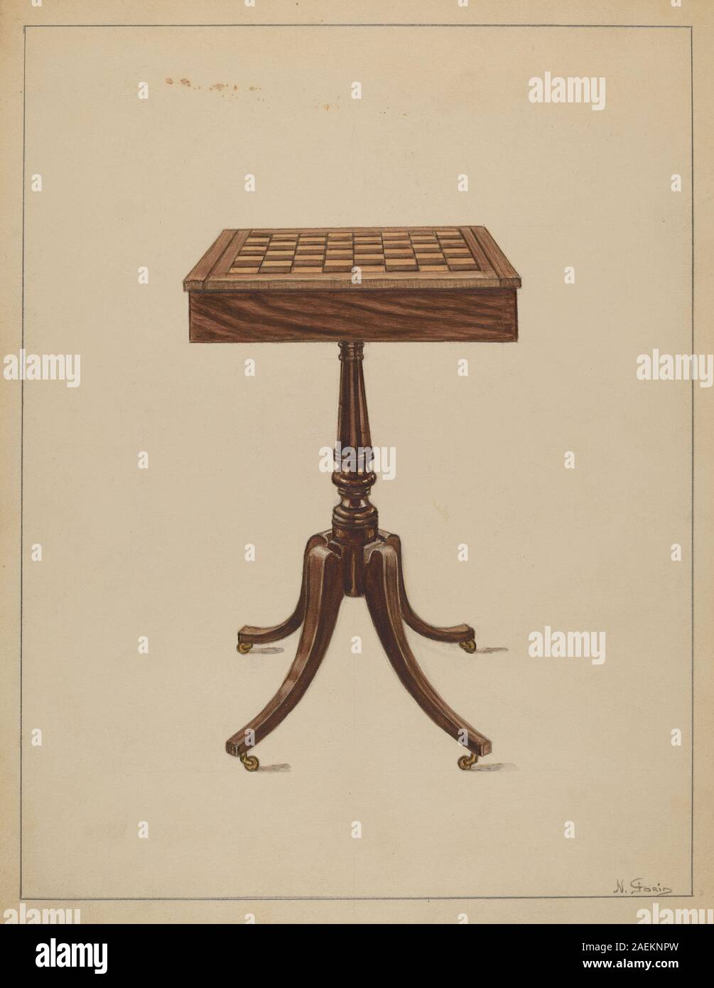 This checker table by Nicholas Gorid, 1936, is a wooden game table ...