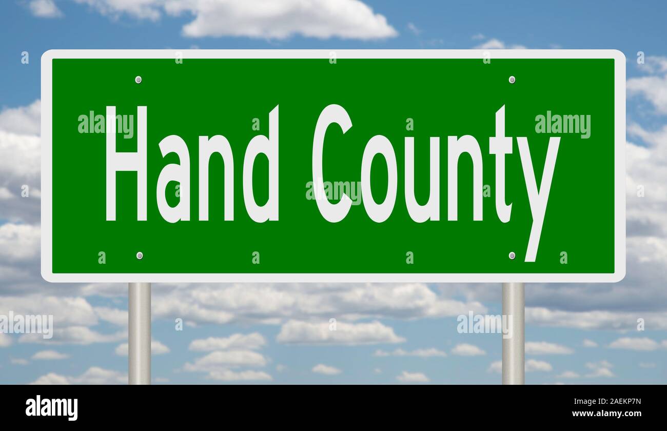 Rendering of a 3d green highway sign for Hand County in South Dakota ...