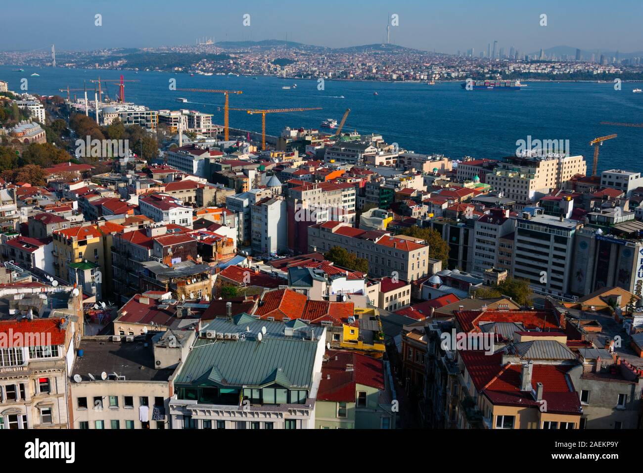 Istanbul, Turkey. November 20, 2019. Aerial view of Karakoy quarter ...