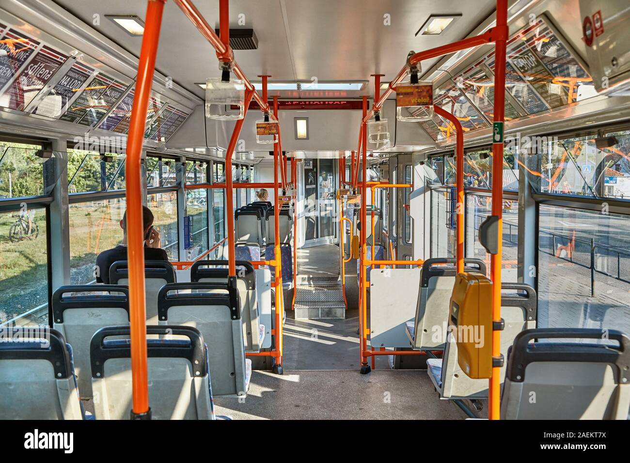 Public bus interior in Brno Stock Photo - Alamy