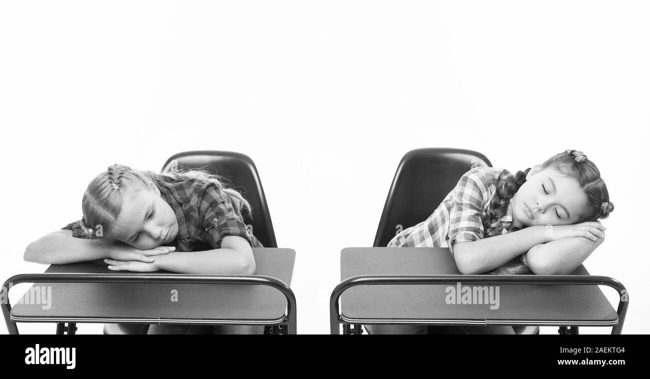 Bored pupils riot. Fall asleep on lesson. Girls sleep school lesson ...