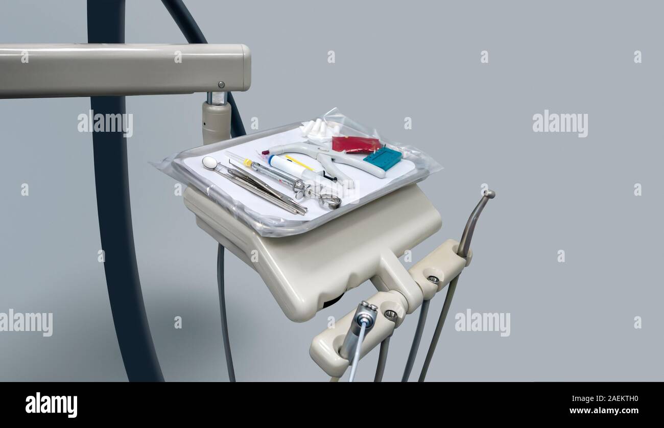 dentist tray of tools and power cleners and drills Stock Photo - Alamy