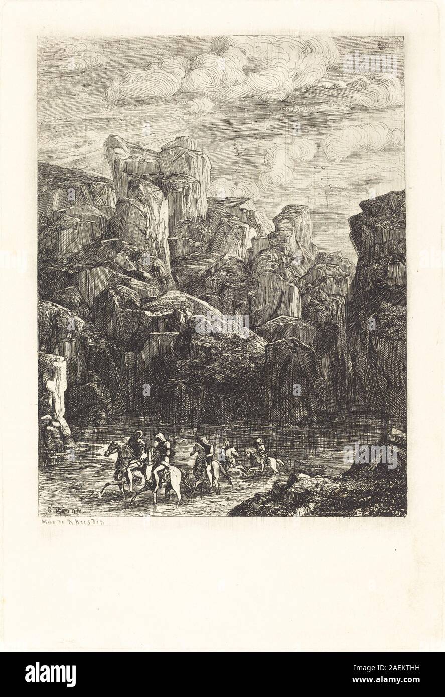 An 1865 artwork by Odilon Redon depicting a river ford, showing water ...