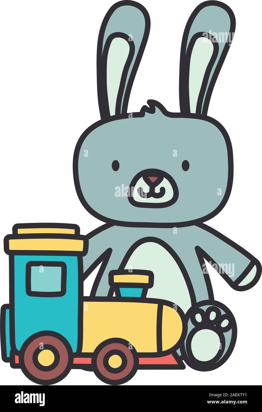 kids toy, cute rabbit and train wagon toys on white background vector ...