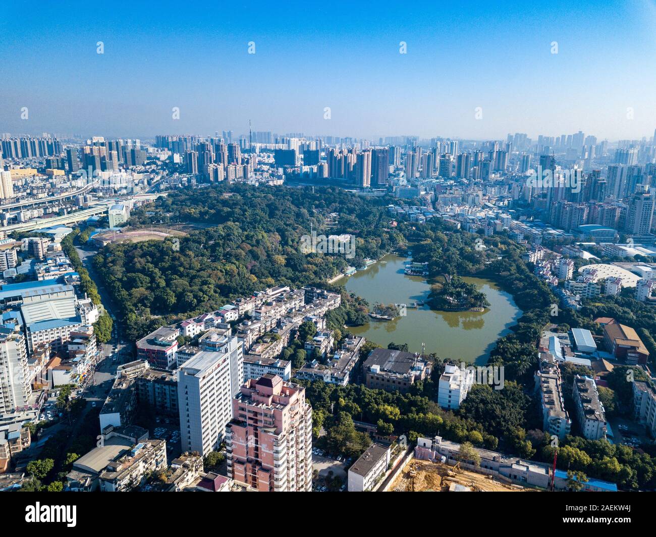 Aerial photography of bustling high-rise buildings in Asian cities and Central Green Park Stock ...