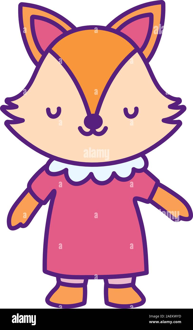cute female fox with dress cartoon character vector illustration Stock ...