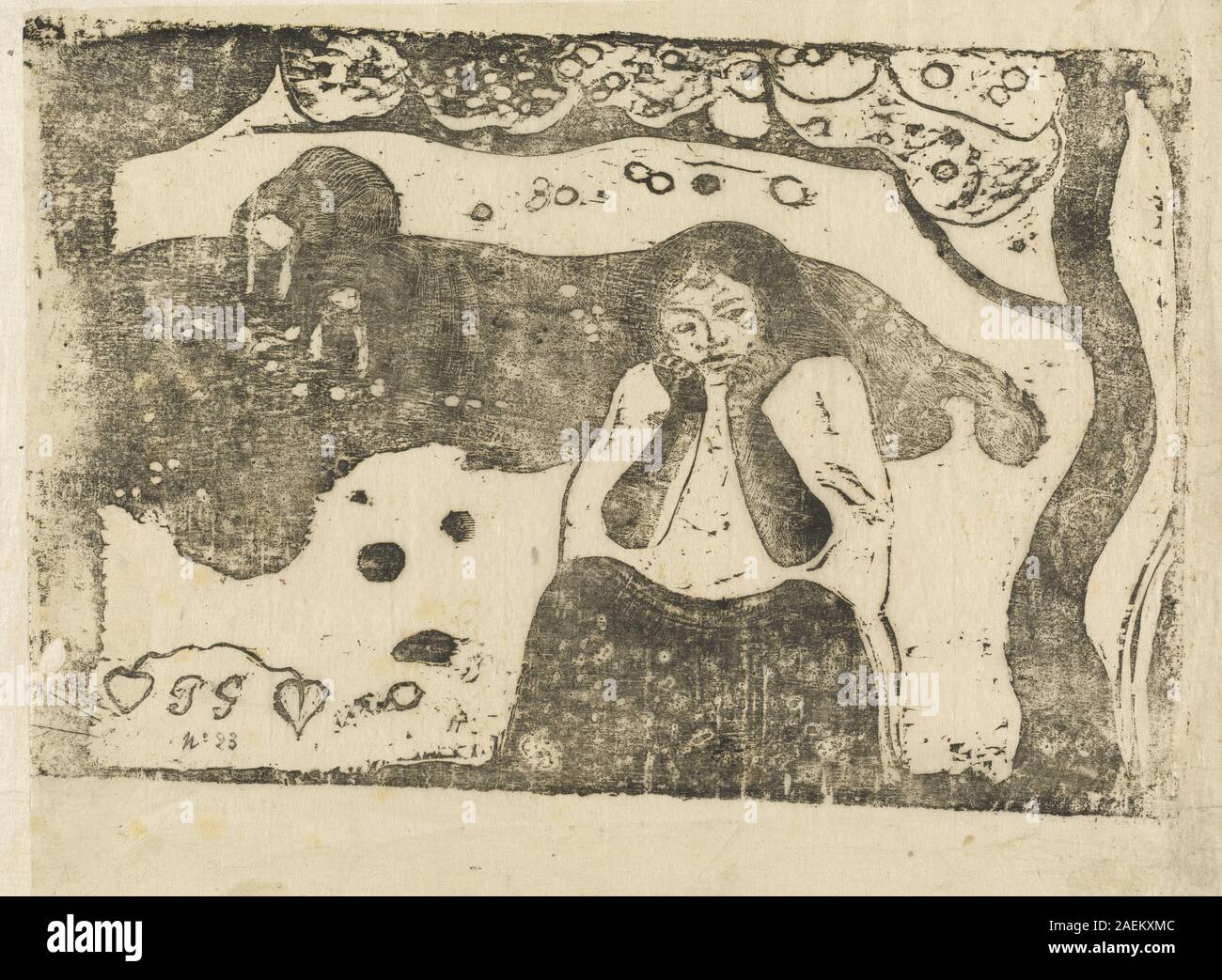 Painting by Paul Gauguin in or after 1895 titled Human Sorrow depicting ...