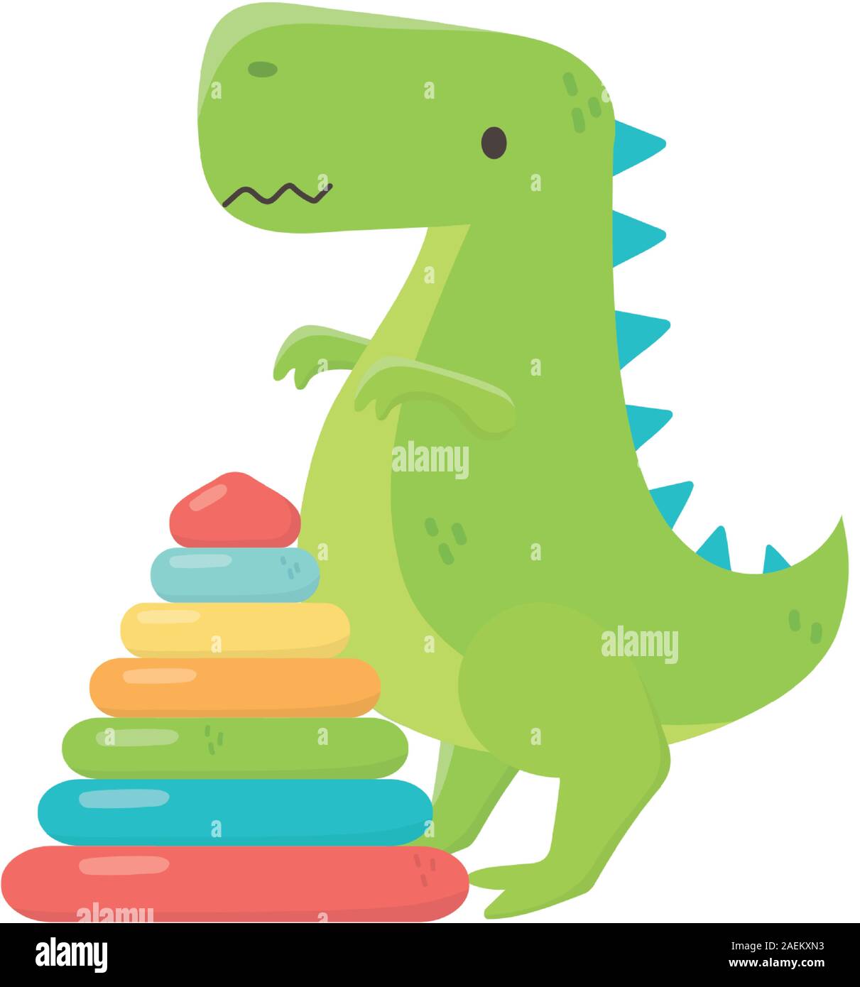 kids toy, plastic pyramid and green dinosaur toys on white background ...