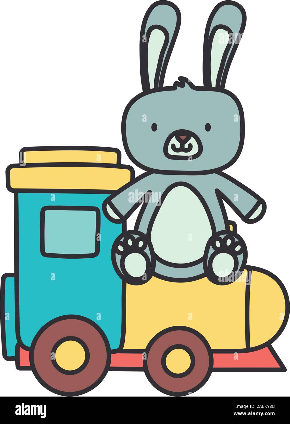 kids toy, cute rabbit and train wagon toys on white background vector ...