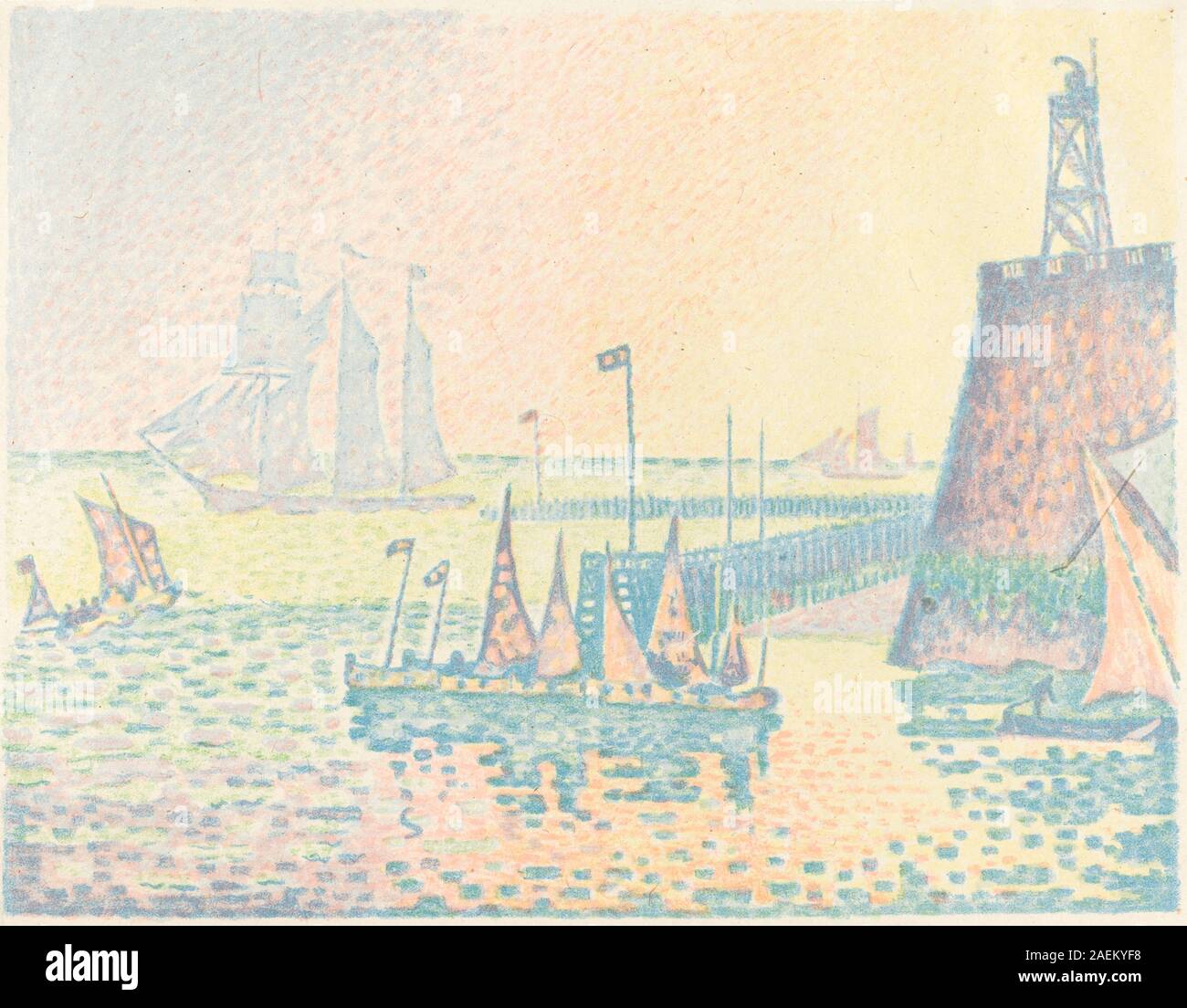 Painting by Paul Signac, 1898, depicting an evening scene, showing sky ...