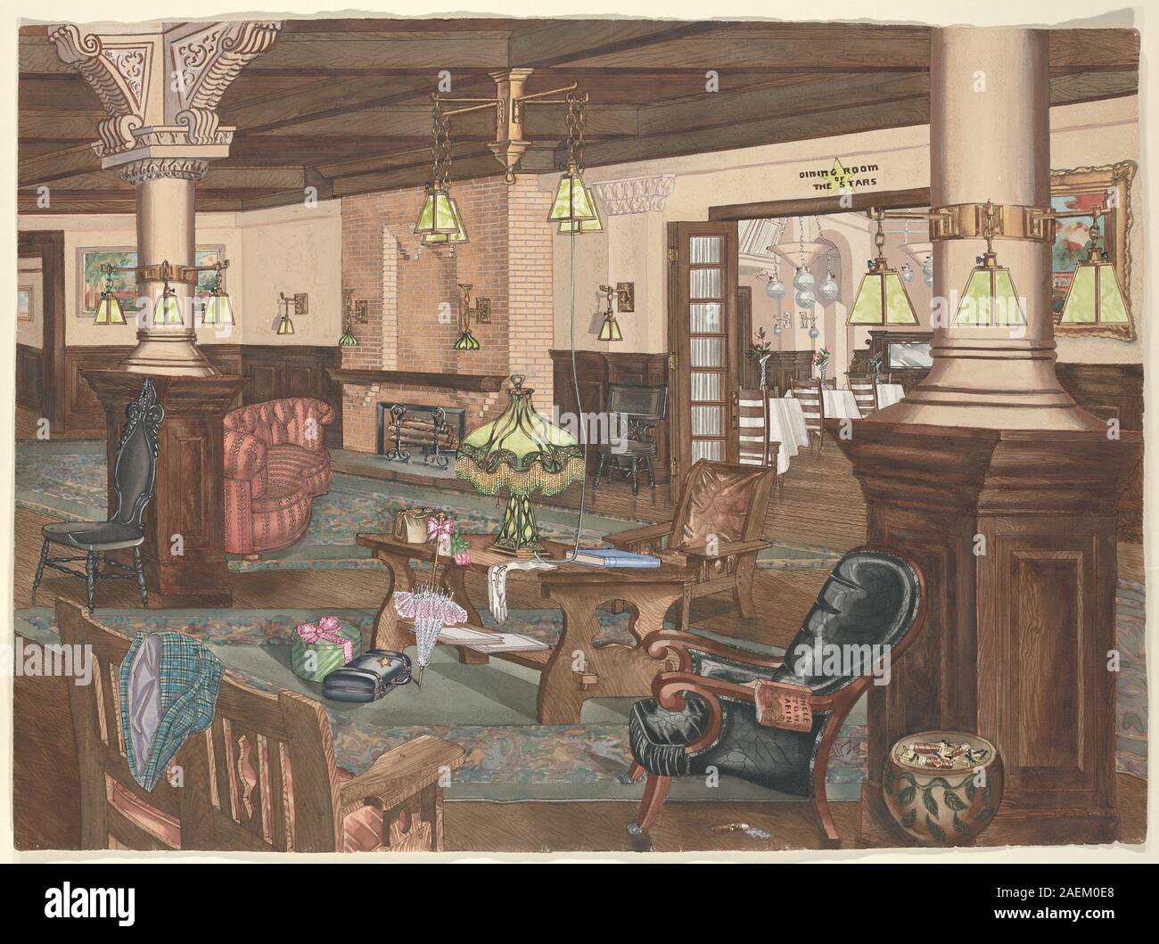 Perkins Harnly, Hollywood Hotel Lobby, 1902, c 1946 Hollywood Hotel ...