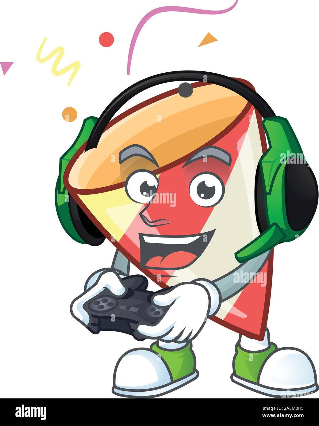 Gamer exploding confetti cartoon character with headphone and ...