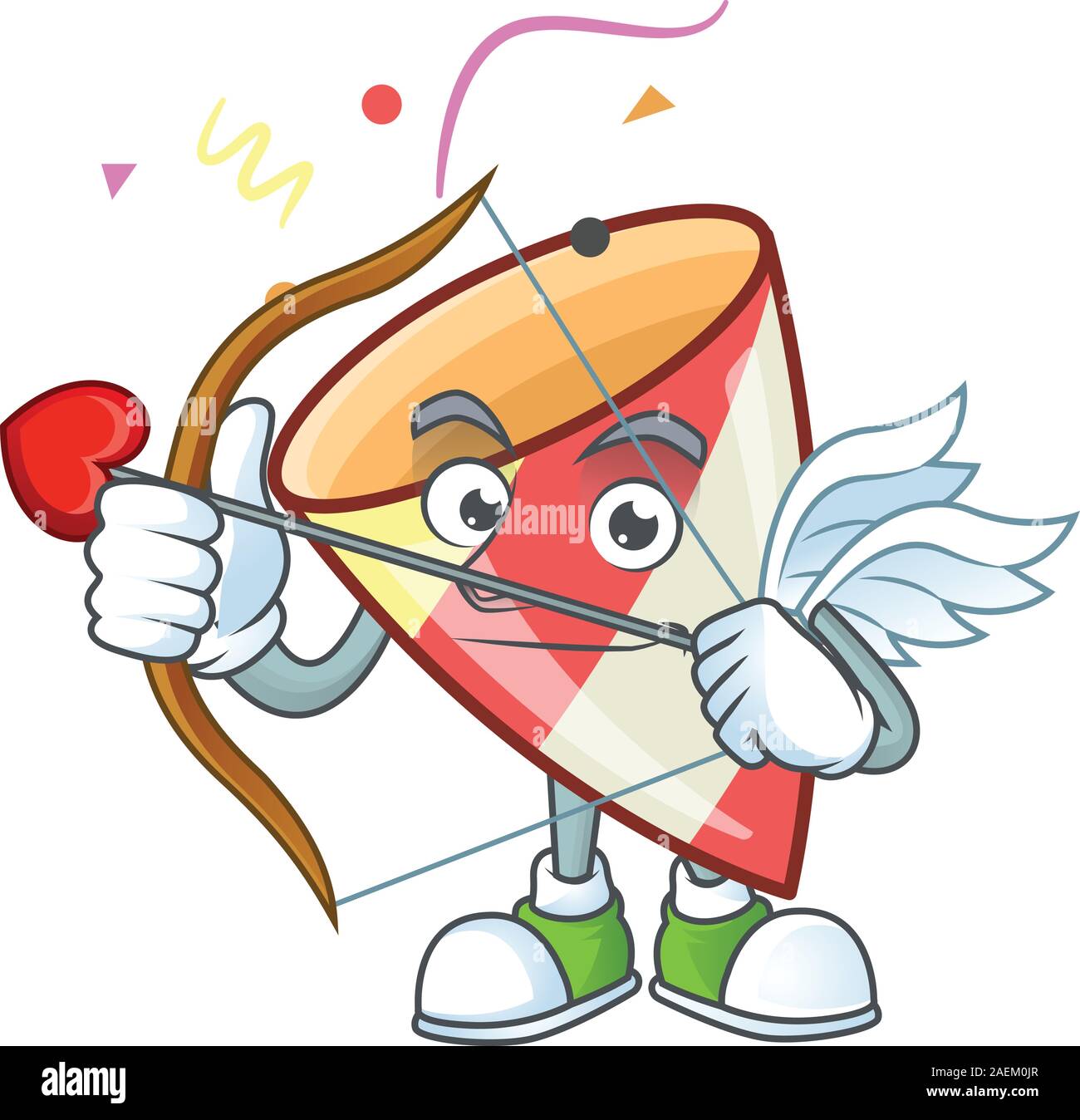 Cute exploding confetti Cupid cartoon character with arrow and wings ...