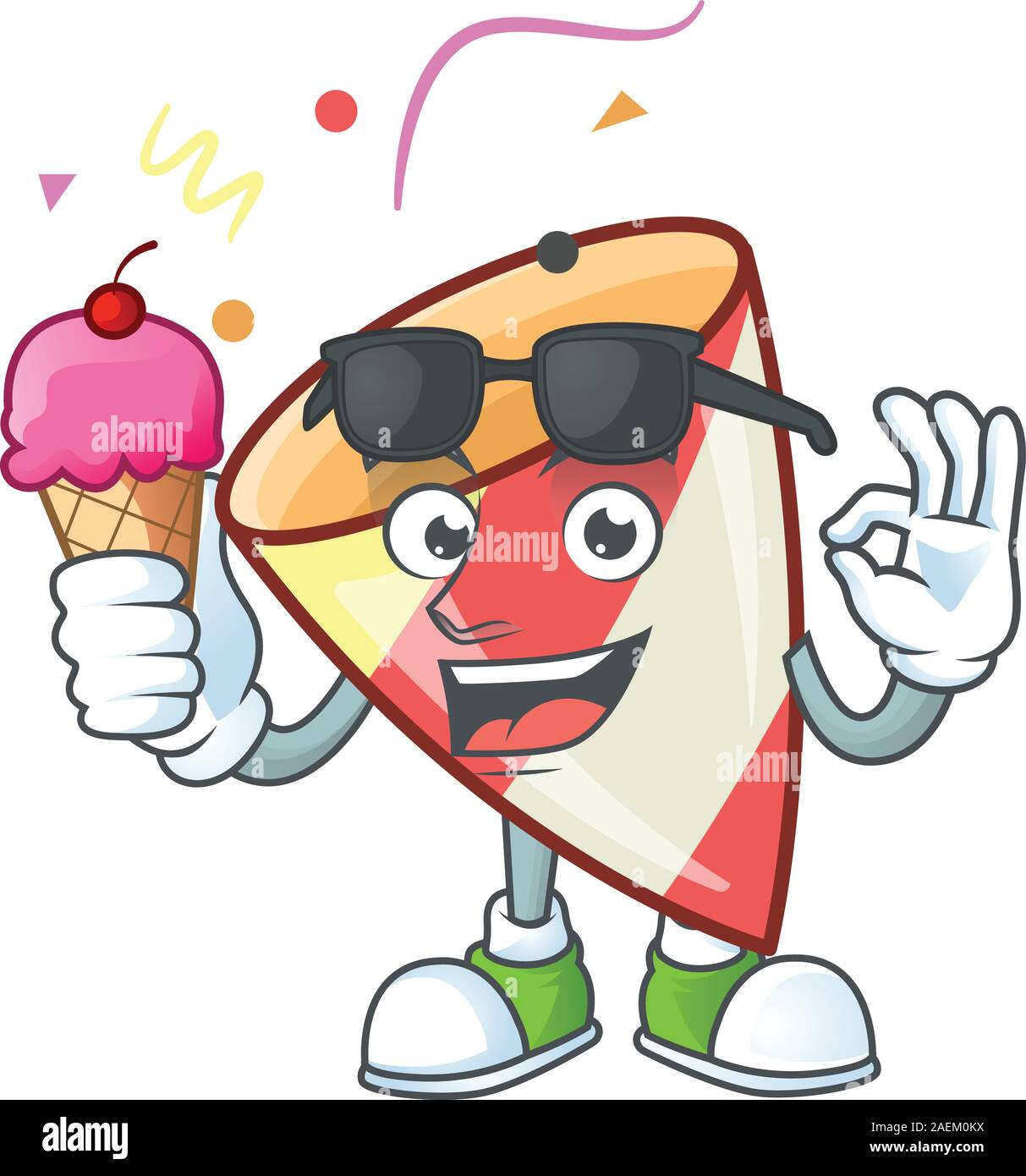 Mascot character featuring exploding confetti with ice cream Stock ...
