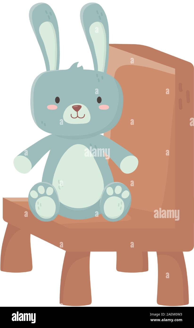 kids toy, cute rabbit sitting on chair on white background vector ...