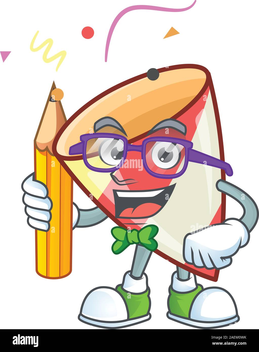 Cool smart Student exploding confetti character holding pencil Stock ...