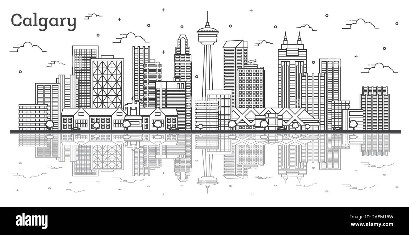 Outline Calgary Canada City Skyline with Modern Buildings and ...