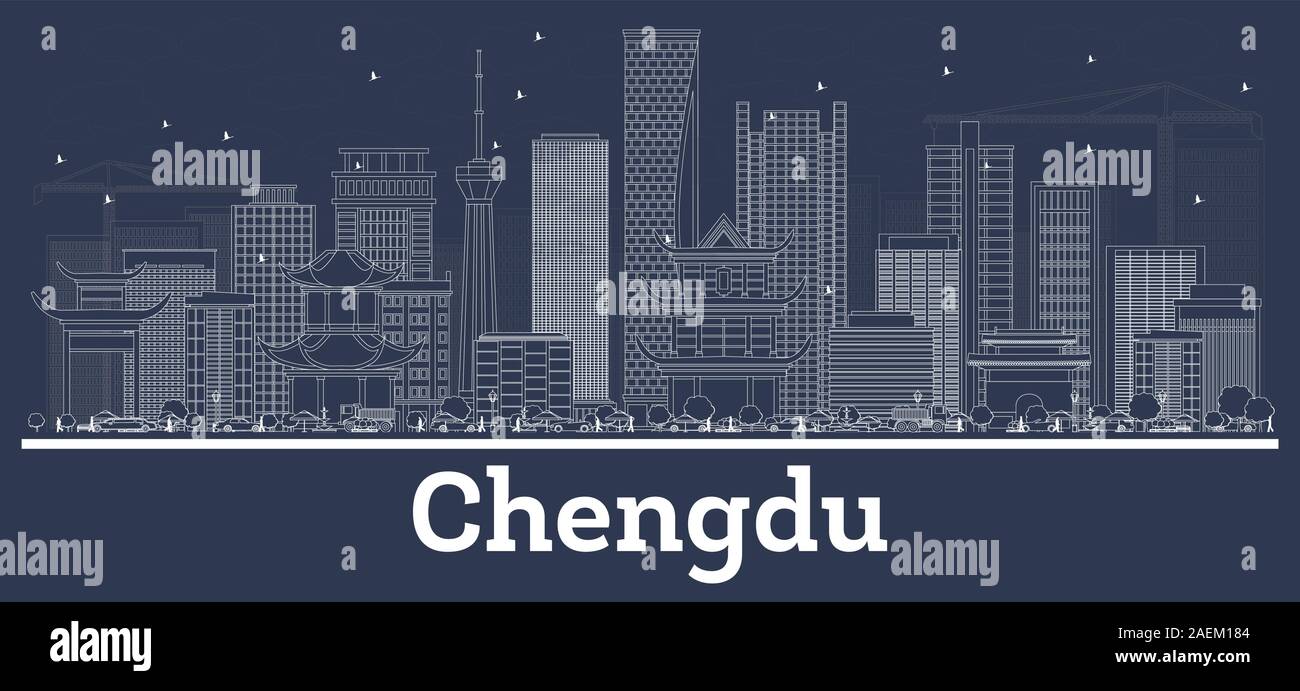 Outline Chengdu China City Skyline with White Buildings. Vector ...