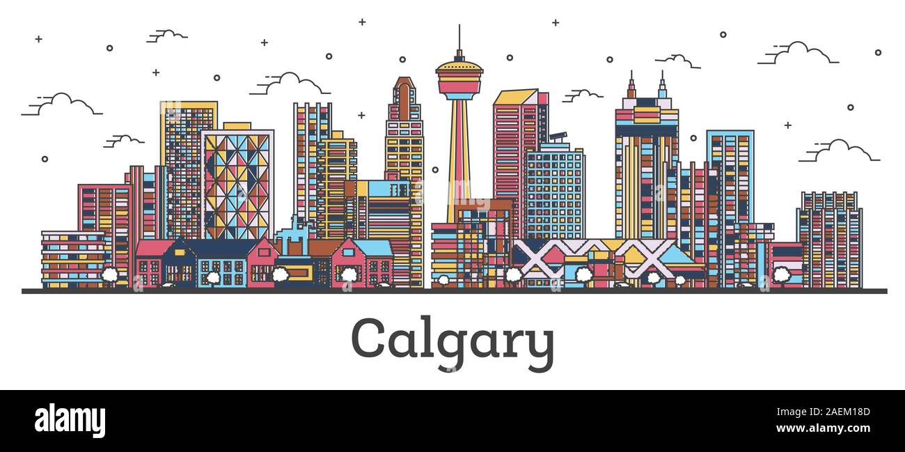 Outline Calgary Canada City Skyline with Color Buildings Isolated on ...