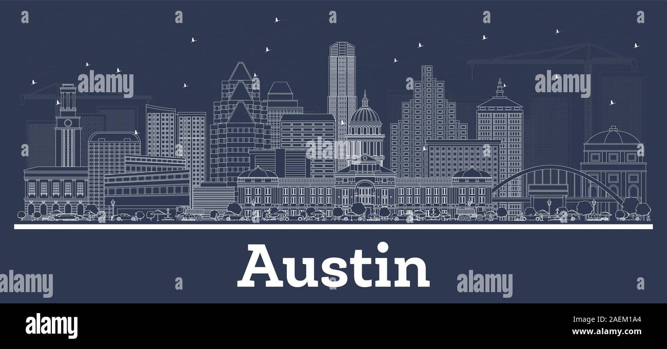 Outline Austin Texas City Skyline with White Buildings. Vector ...