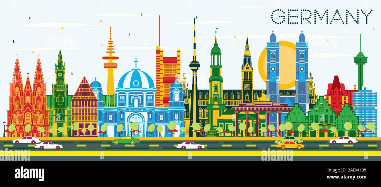 Germany City Skyline with Color Buildings and Blue Sky. Vector ...