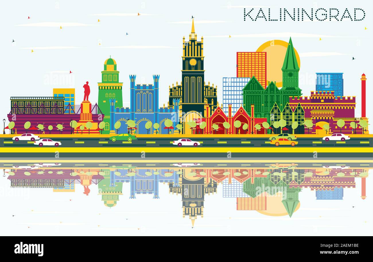 Kaliningrad Russia City Skyline with Color Buildings, Blue Sky and ...