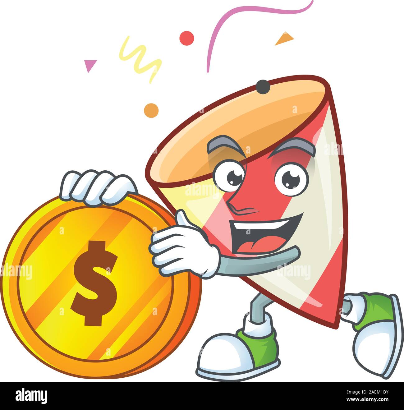 happy exploding confetti cartoon character with gold coin Stock Vector ...