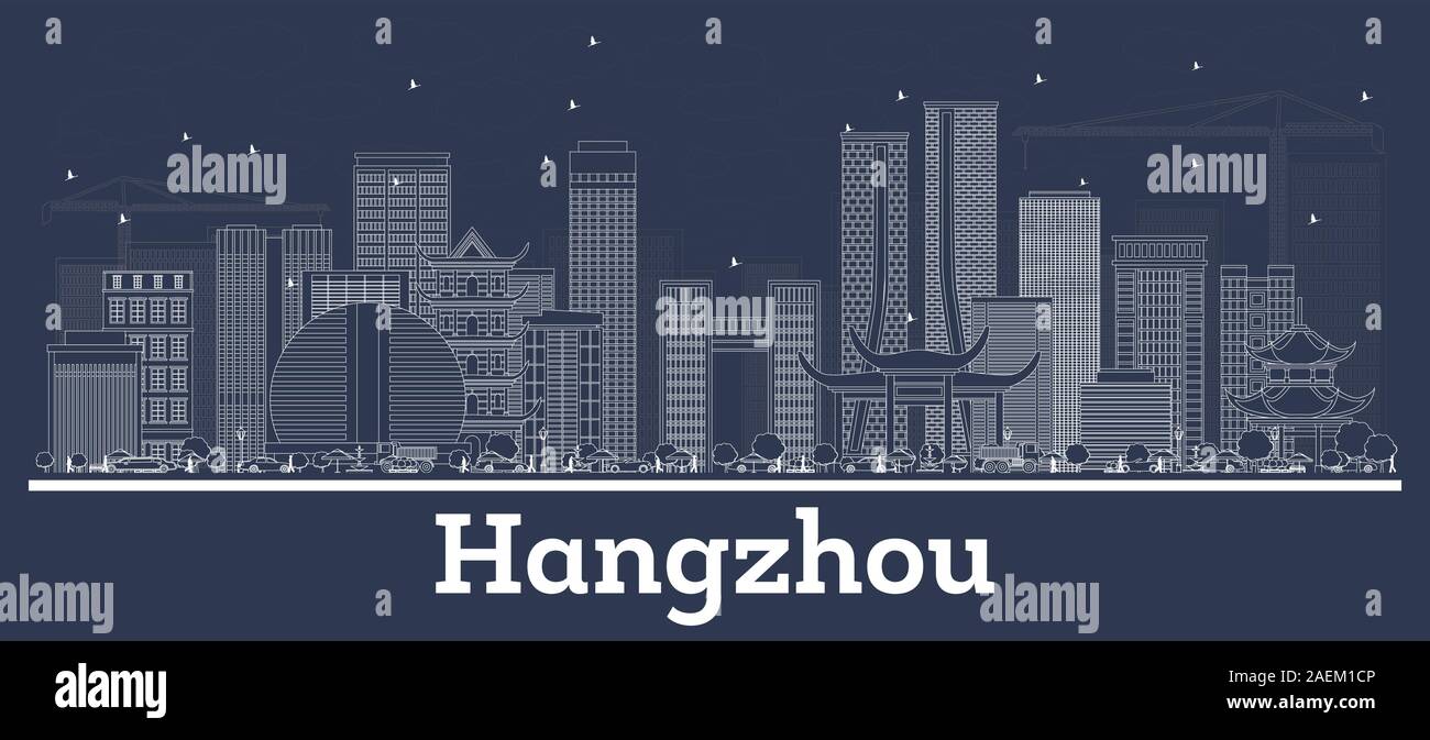 Outline Hangzhou China City Skyline with White Buildings. Vector ...