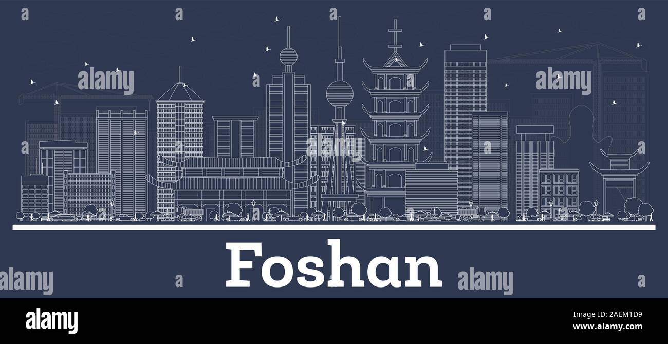 Outline Foshan China City Skyline with White Buildings. Vector ...