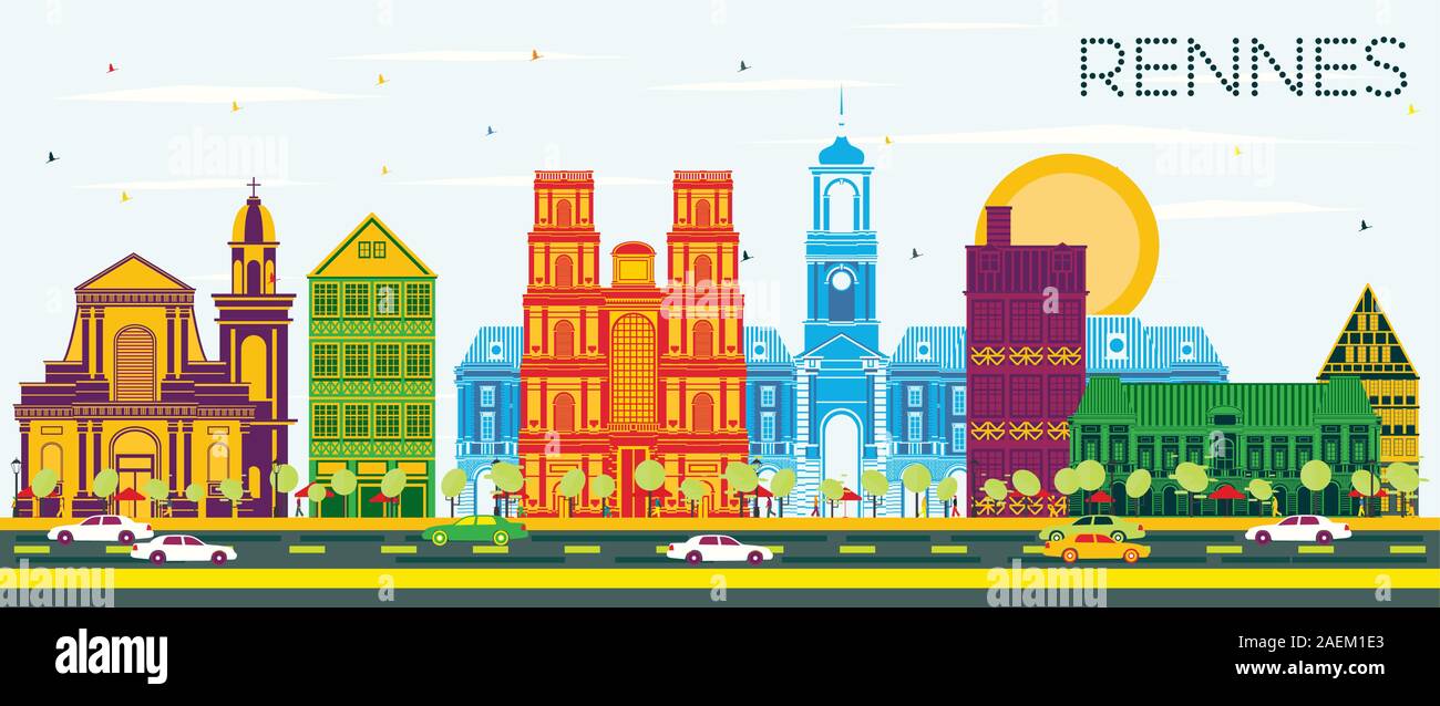 Rennes France City Skyline with Color Buildings and Blue Sky. Business ...