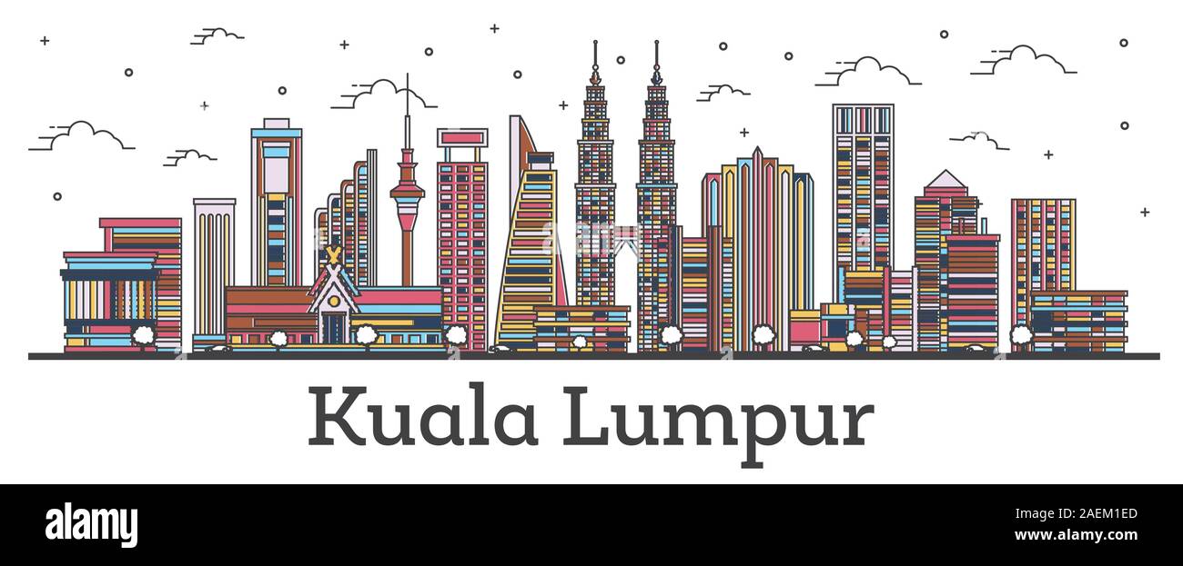 Outline Kuala Lumpur Malaysia City Skyline with Color Buildings ...