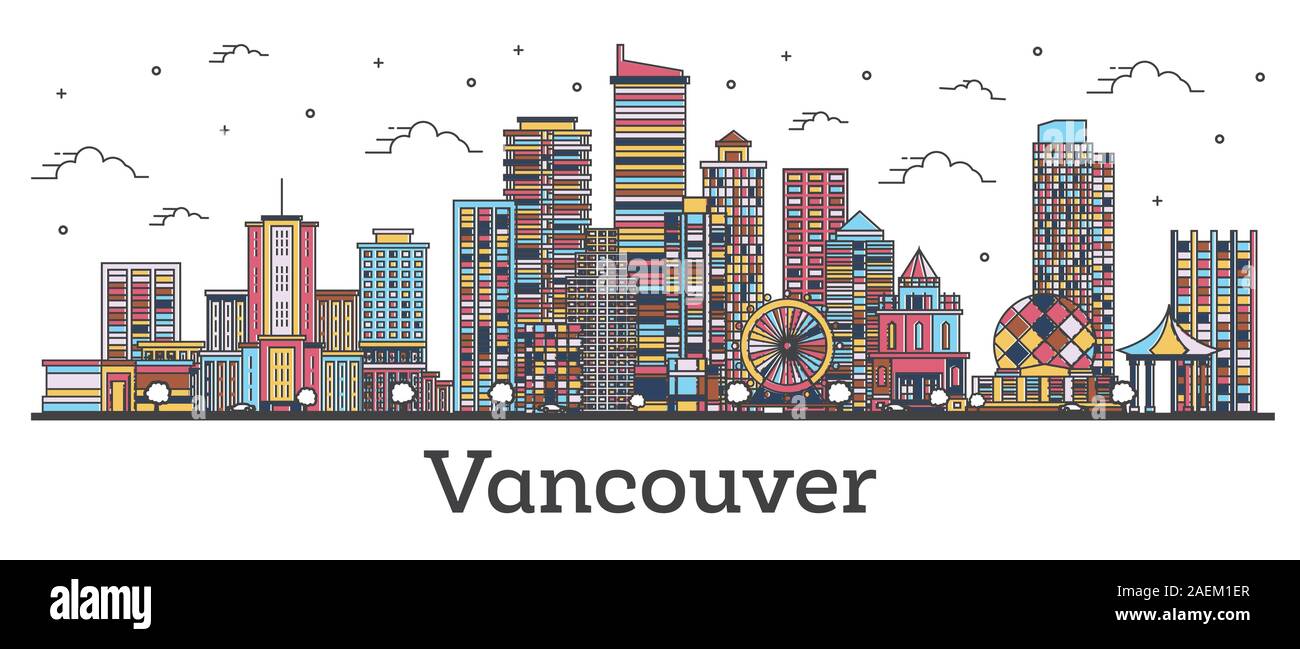 Outline Vancouver Canada City Skyline with Color Buildings Isolated on ...