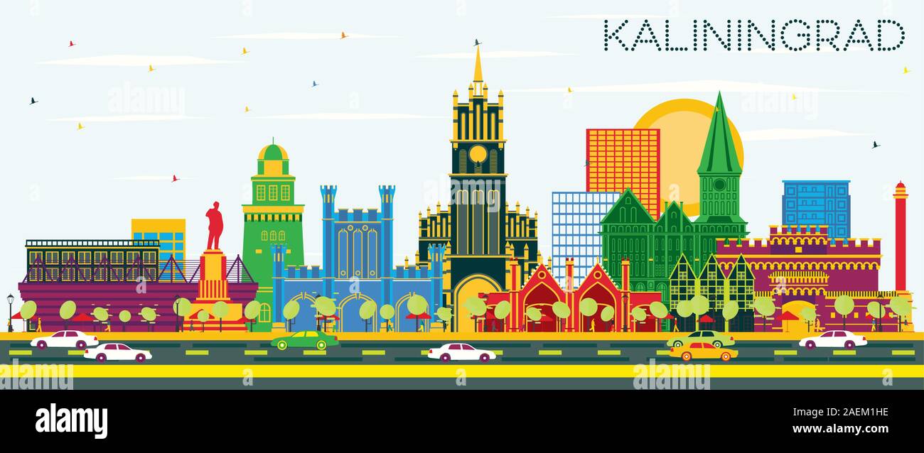Kaliningrad Russia City Skyline with Color Buildings and Blue Sky ...